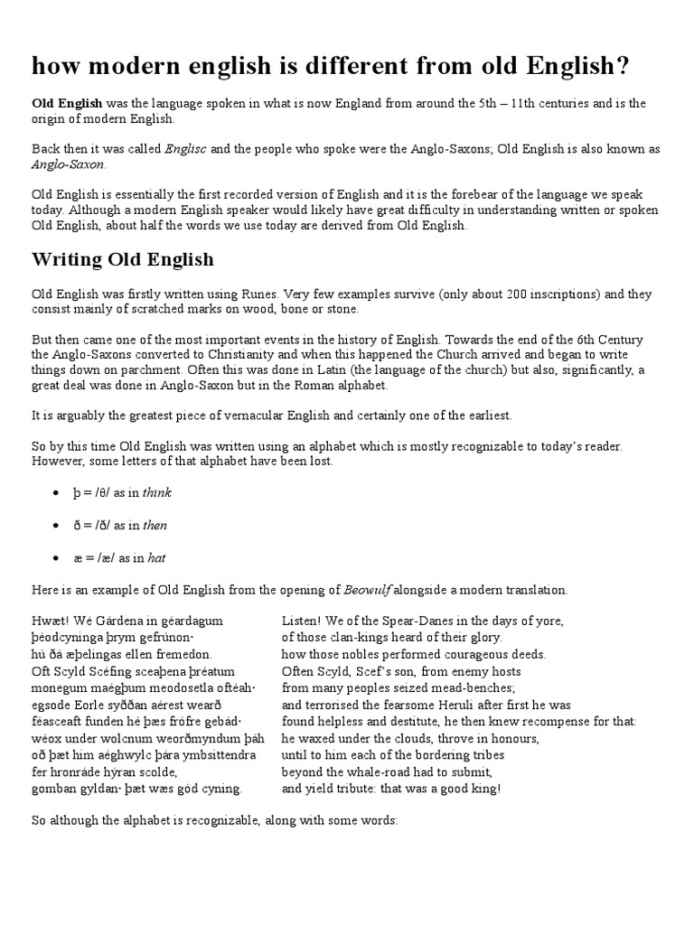 How Modern English Is Different From Old English | PDF | Anglo Saxons ...