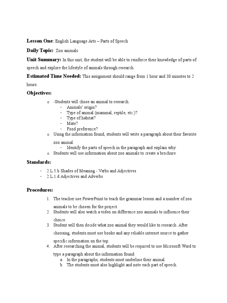 Elrc Lesson Plan | PDF | Part Of Speech | Lesson Plan