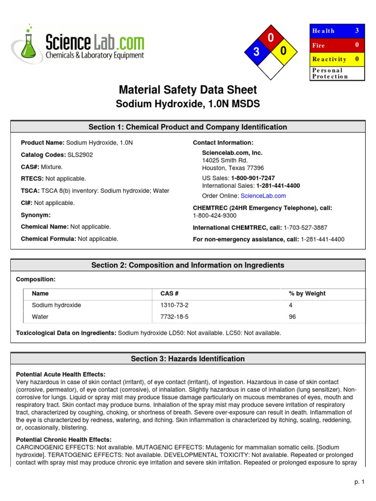 msds naoh | Sodium Hydroxide | Dangerous Goods