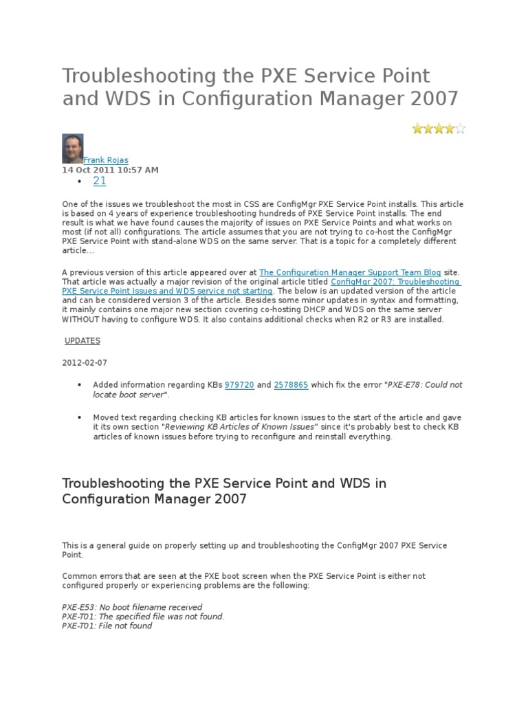 Troubleshooting The PXE Service Point and WDS in Configuration Manager ...