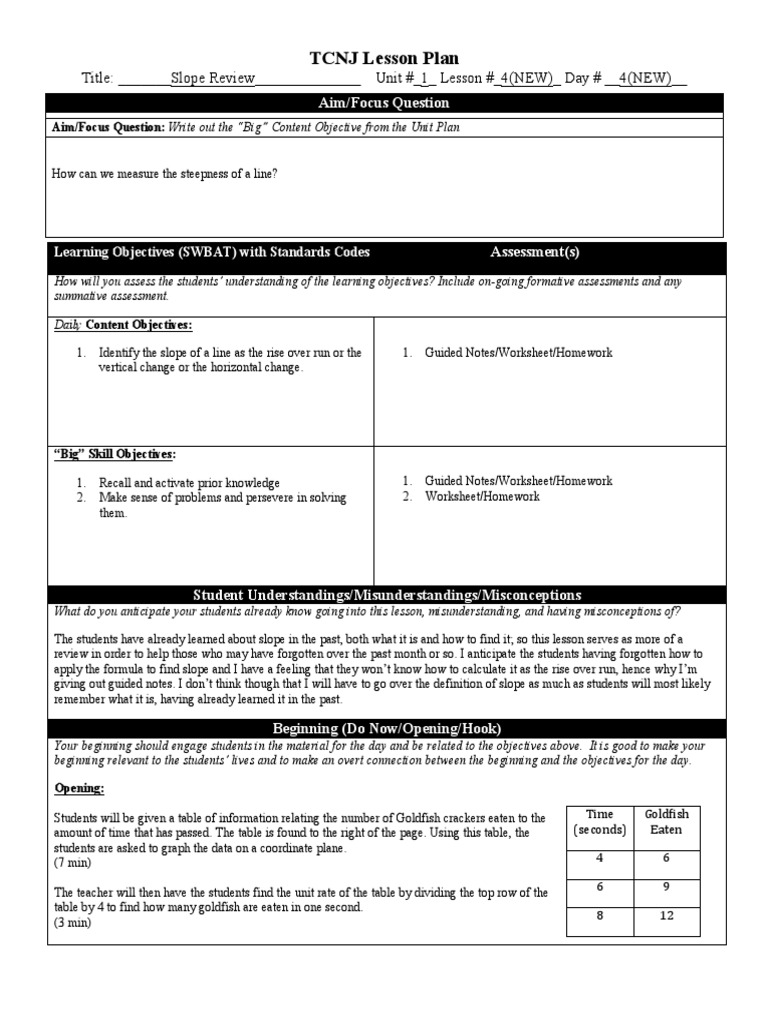 TCNJ Lesson Plan: Aim/Focus Question | PDF | Slope | Lesson Plan