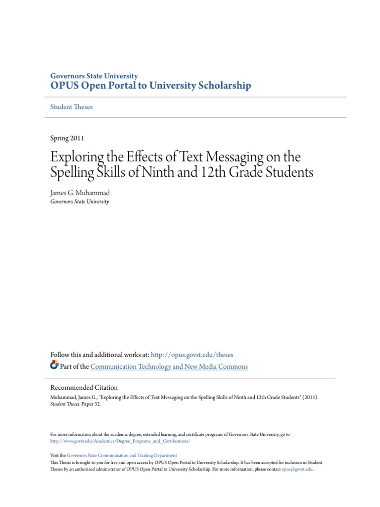 Exploring The Effects of Text Messaging On The Spelling Skills of | PDF ...