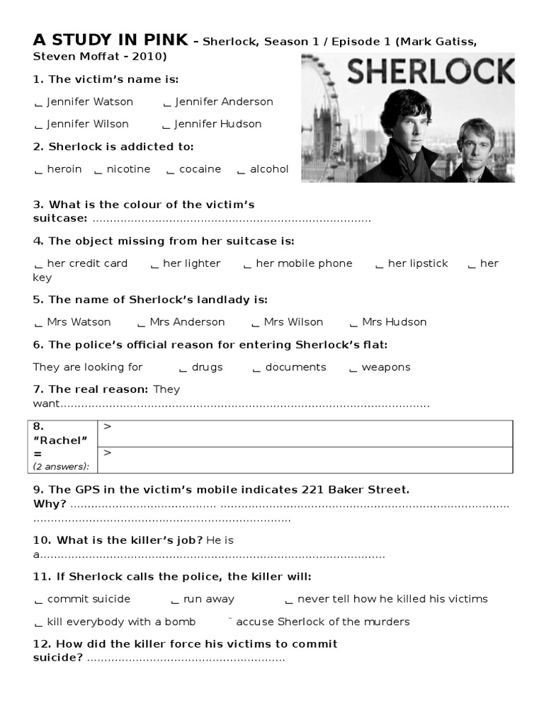 Sherlock BBC - A Study in Pink Worksheet | PDF