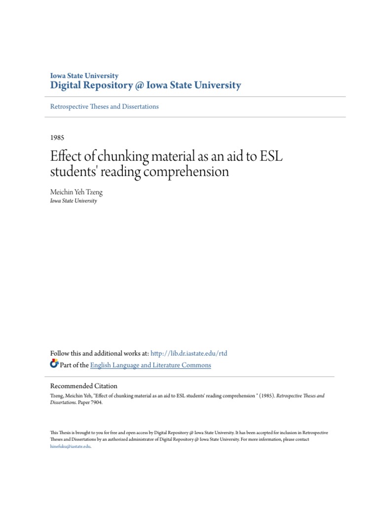 Effect of Chunking Material As An Aid To ESL Students Reading Co | PDF ...
