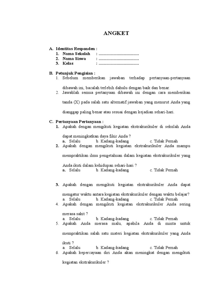 Angket Kegiatan Ekskul | PDF