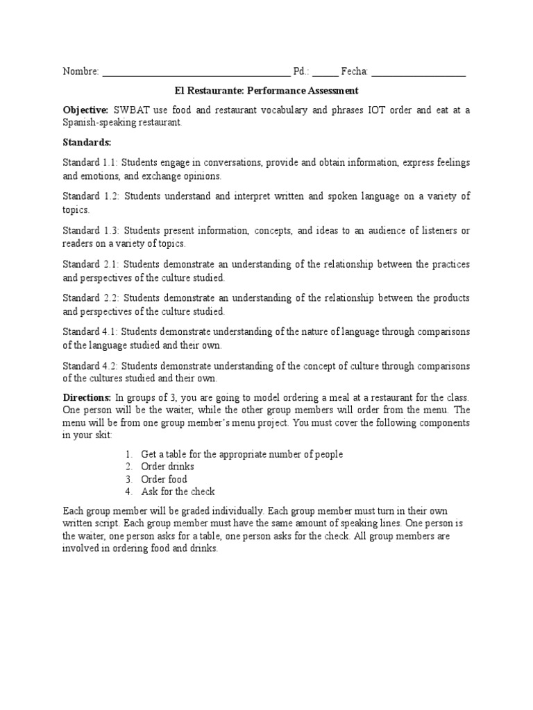 Spanish Restaurant Performance Assessment | PDF | Restaurants ...