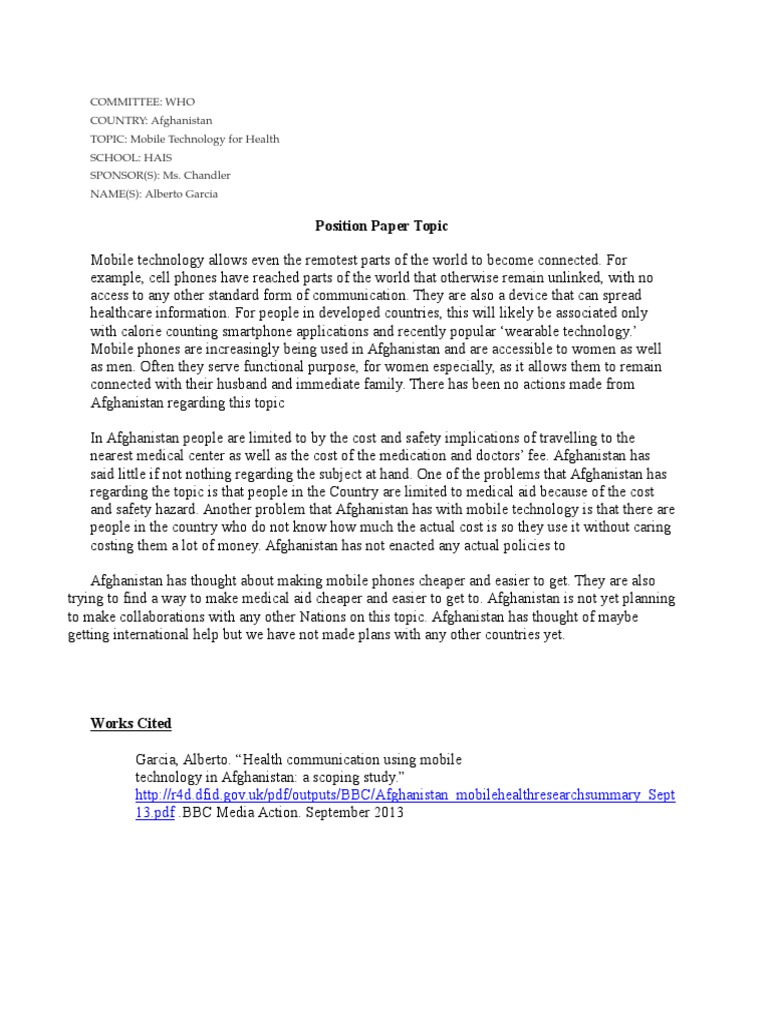 Garcia Alberto Mun Afghanistan Position Paper Outline | PDF