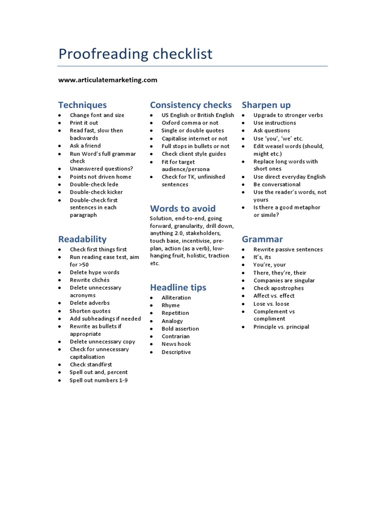 Essential Proofreading Checklist Guide | PDF | Language Arts & Discipline