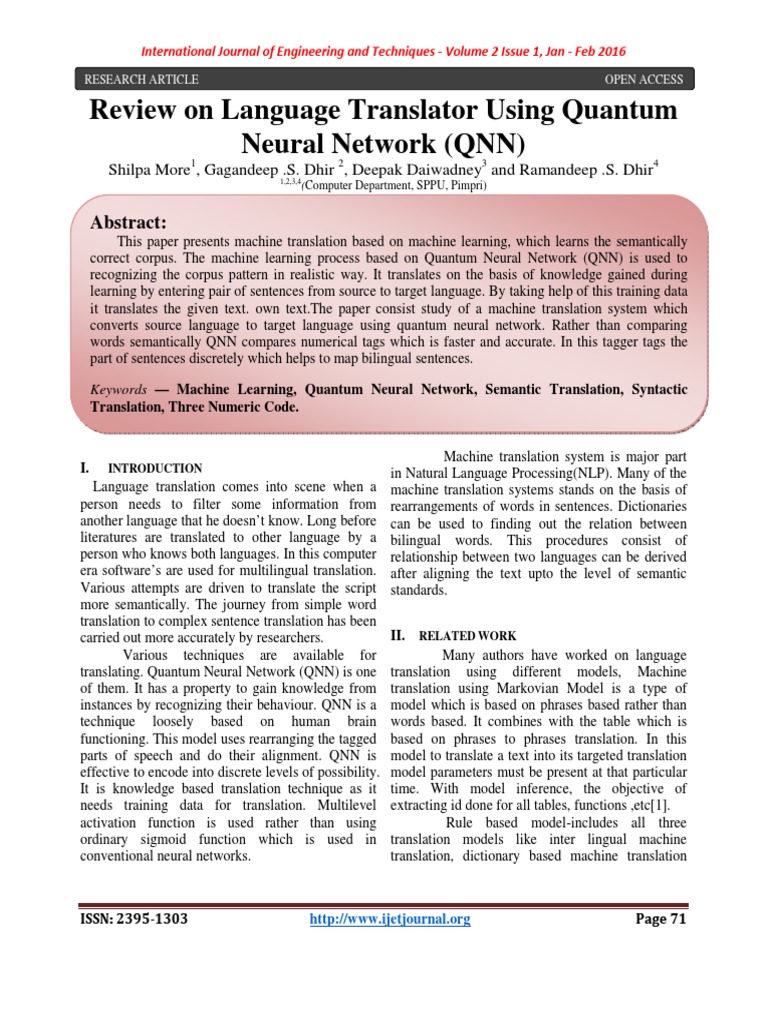 Review On Language Translator Using Quantum Neural Network (QNN ...