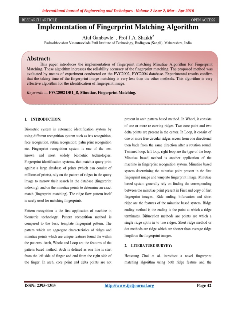 Implementation of Fingerprint Matching Algorithm: Abstract | PDF ...