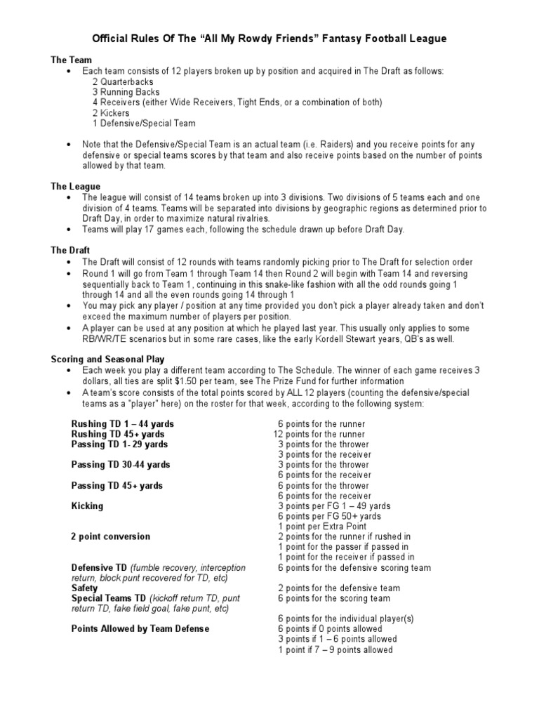 Official Rules of The "All My Rowdy Friends" Fantasy Football League ...