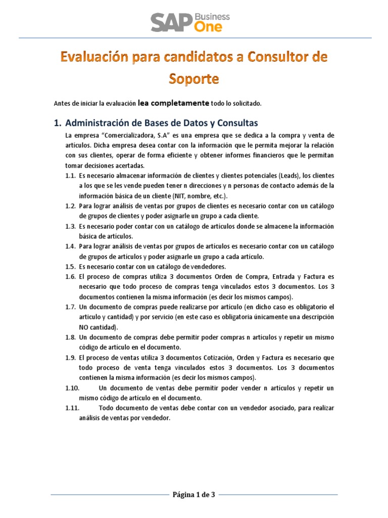 Prueba SQL - Consultor de Soporte SAP B1 | Descargar gratis PDF | Bases ... Prueba SQL - Consultor de Soporte SAP B1 | Descargar gratis PDF | Bases ...