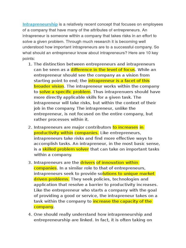 Intrapreneurship | PDF | Entrepreneurship | Science And Technology