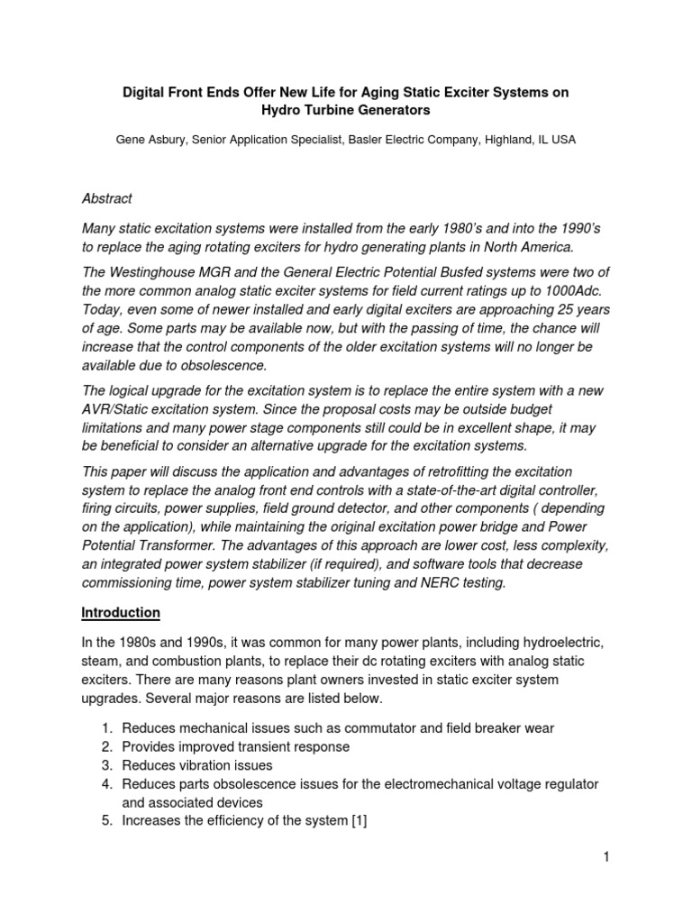 Static Exciter Systems On Hydro Turbine Generators | PDF | Electronic ...