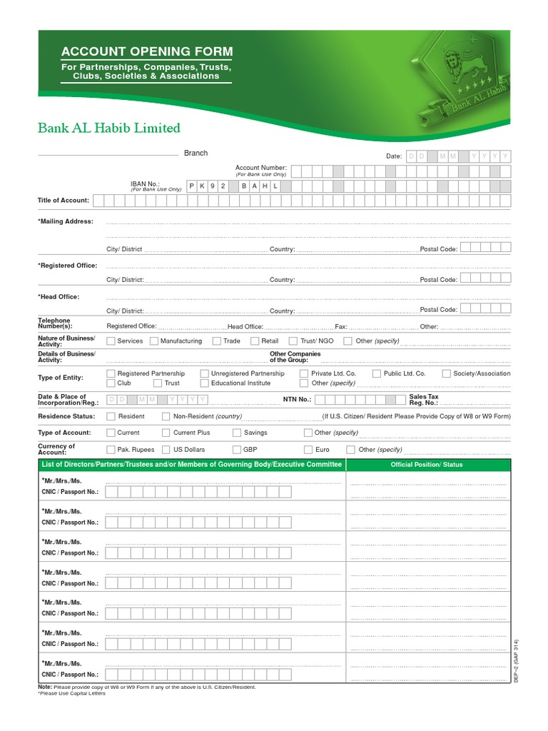 Bank Al Habib Account Opening Form | PDF | Identity Document | Partnership