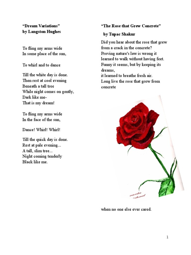 "Dream Variations" by Langston Hughes "The Rose That Grew Concrete" by ...