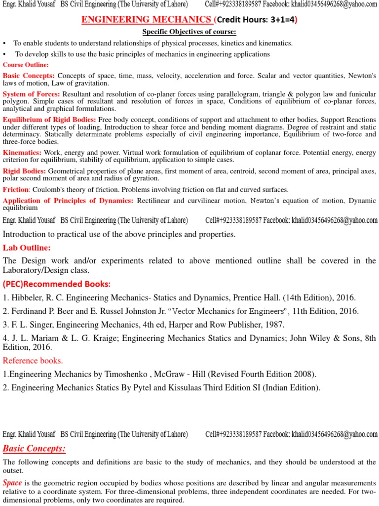 Engineering Mechanics: Statics Lecture 1 PDF | PDF | Acceleration | Force
