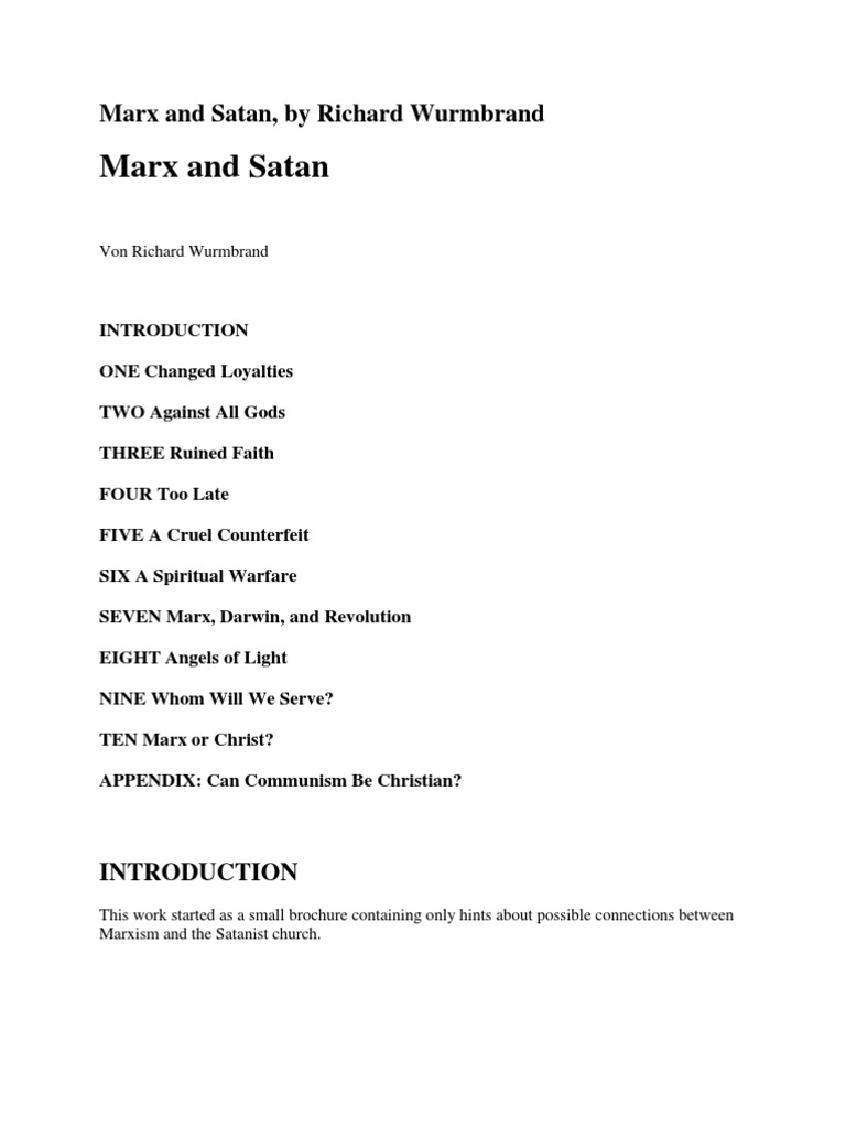 Marx and Satan, Richard Wurmbrand | PDF | Karl Marx | Satan
