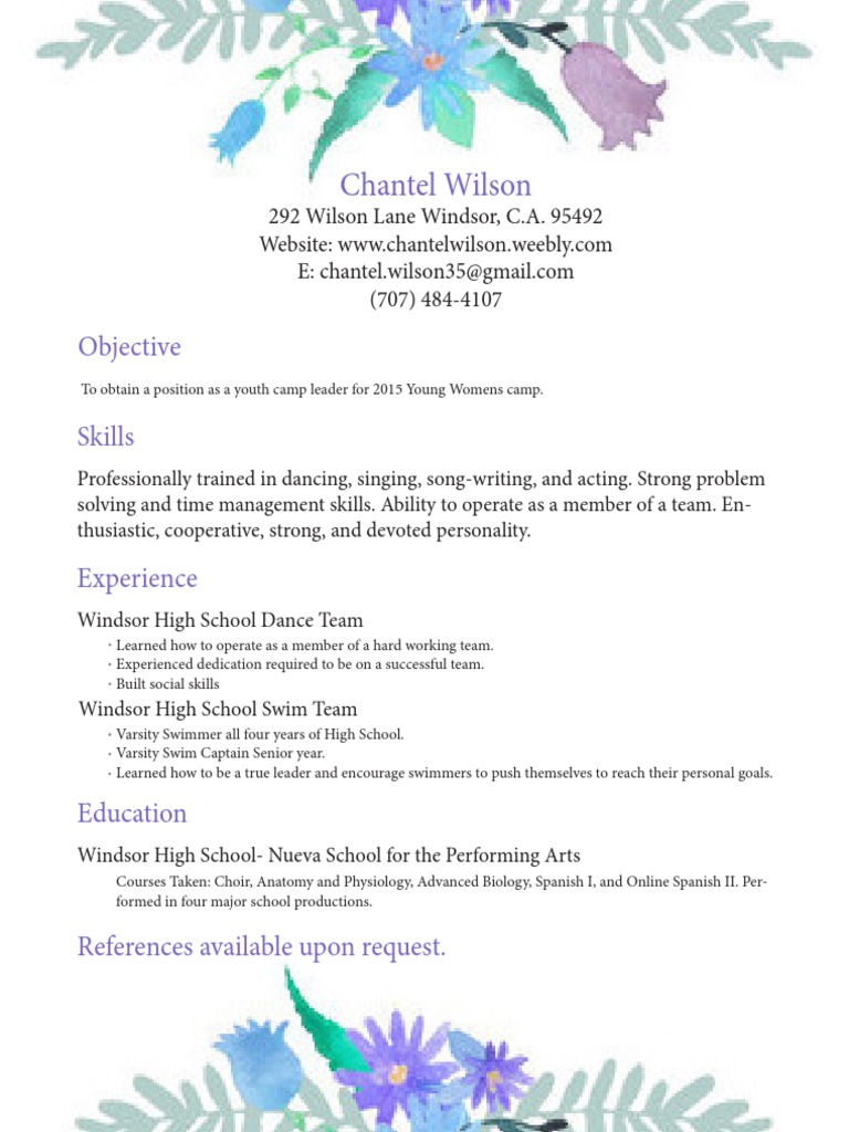 Chantel Wilson: Youth Camp Leader Resume | PDF | Wellness