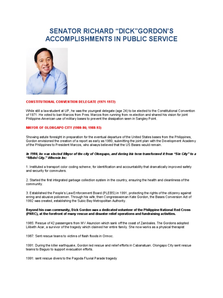 Senator Richard Gordon's Accomplishments | PDF | Philippines | Tourism