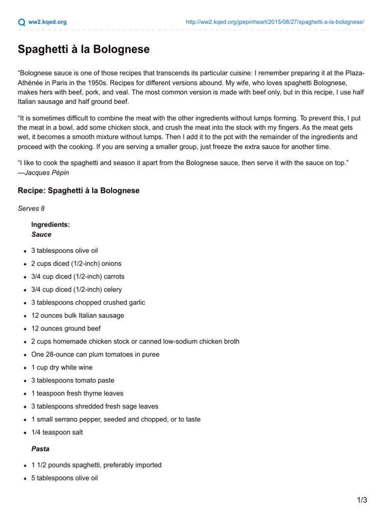 Spaghetti À La Bolognese Jacques Papin | PDF | Spaghetti | Pasta
