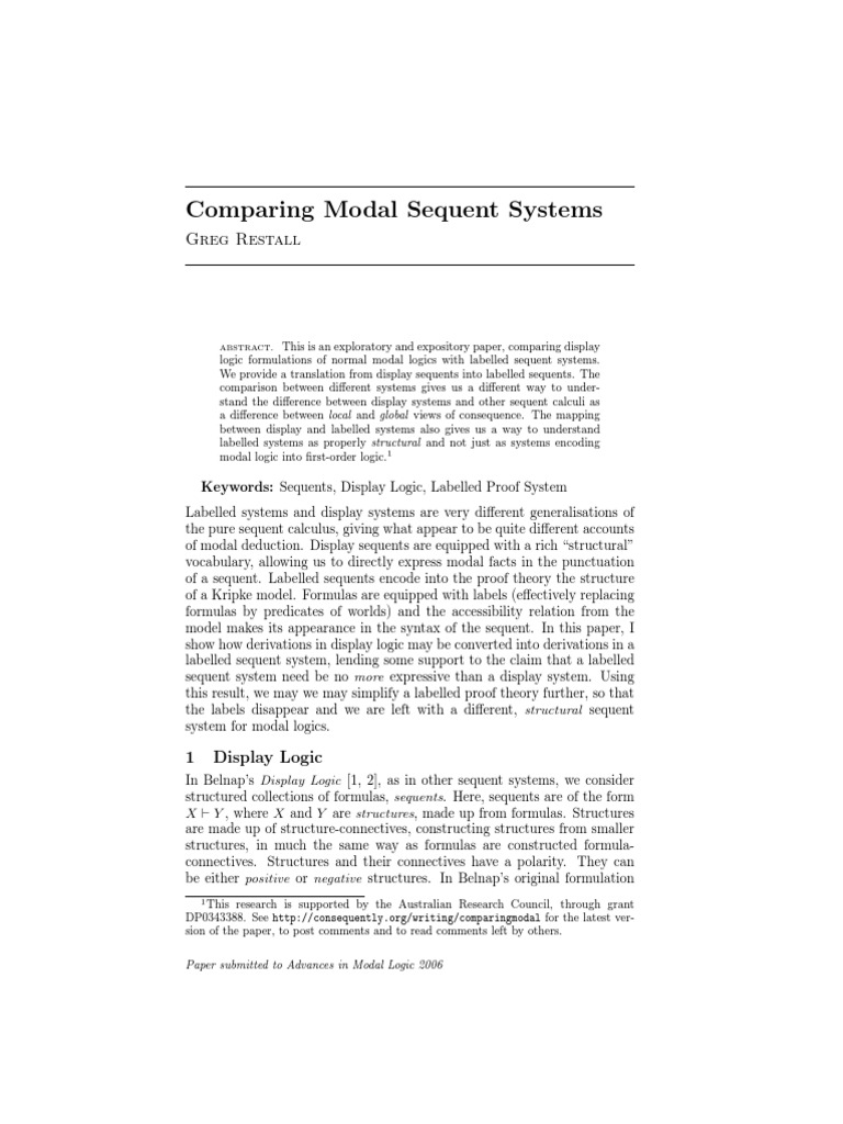 Modal Logic: Display vs. Labelled Systems | PDF | Modal Logic | Logic
