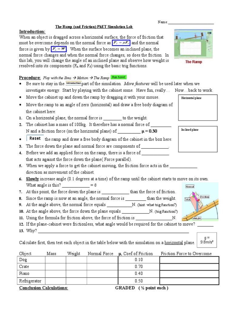 The Ramp Phet Lab | PDF | Force | Friction