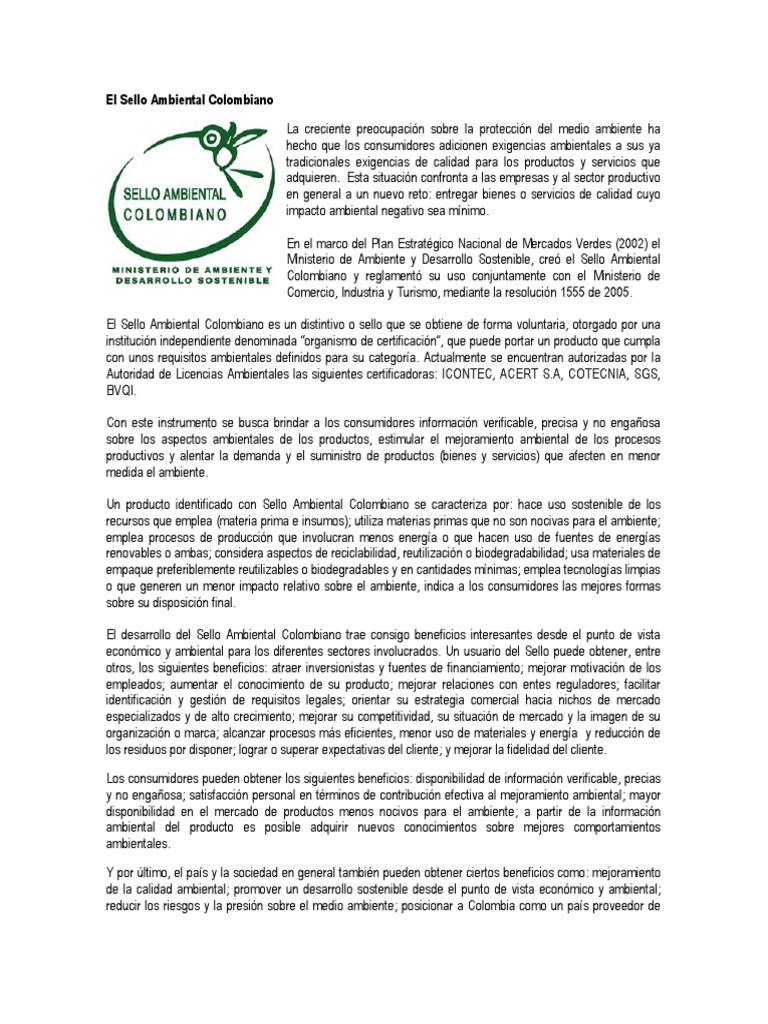El Sello Ambiental Colombiano SAC | PDF | Calidad (comercial) | Economias