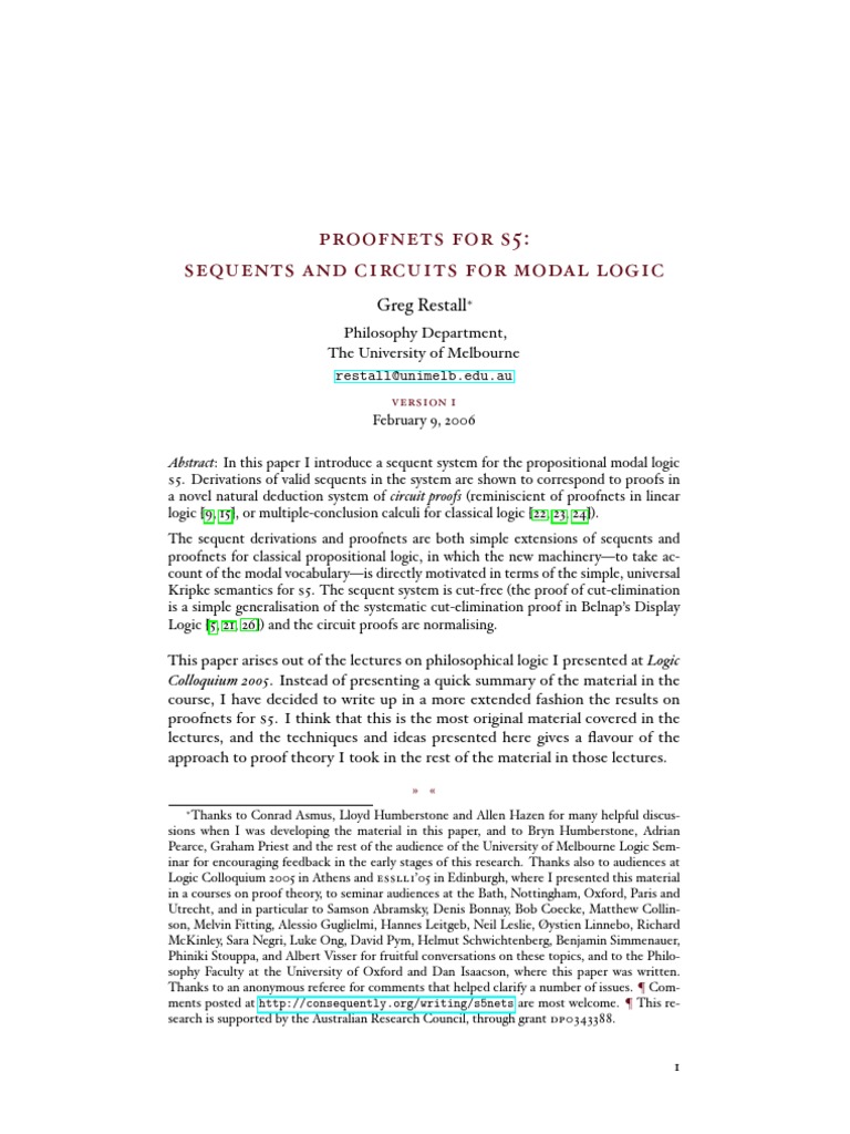Proofnets For S5: Sequents and Circuits For Modal Logic | PDF | Logic ...