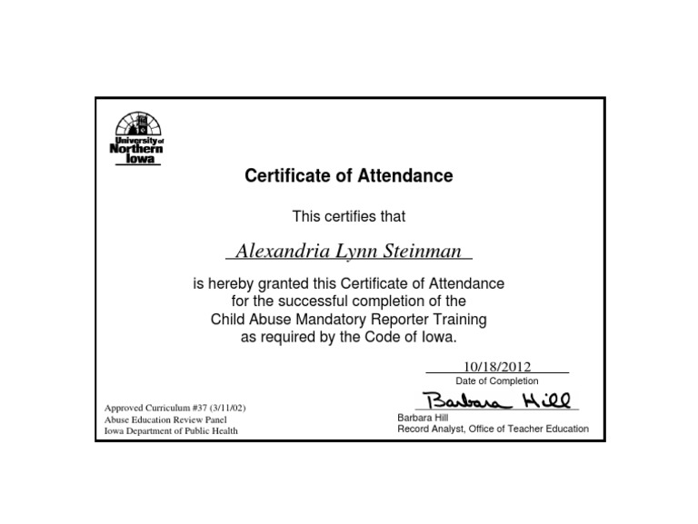 Iowa Child Abuse Reporter Certificate | PDF | Wellness