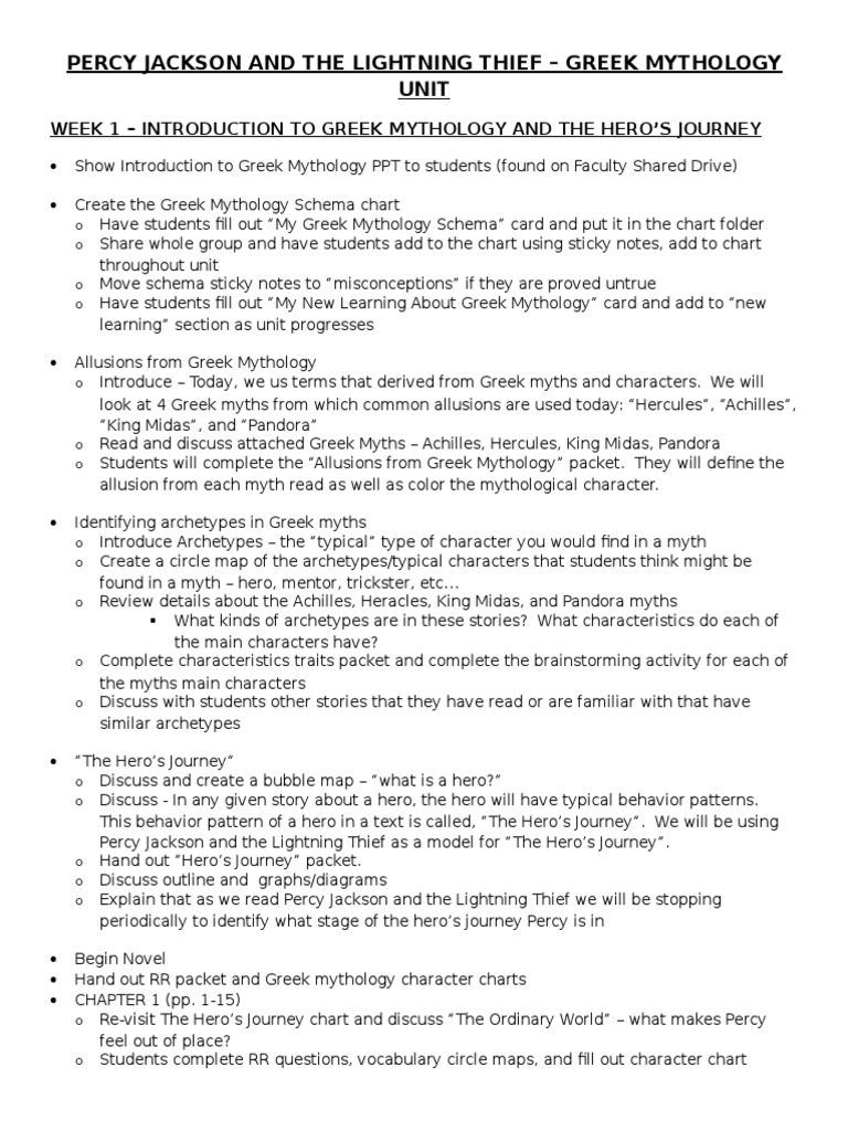 Percy Jackson-Lesson Plan | PDF | Greek Mythology | Mythology