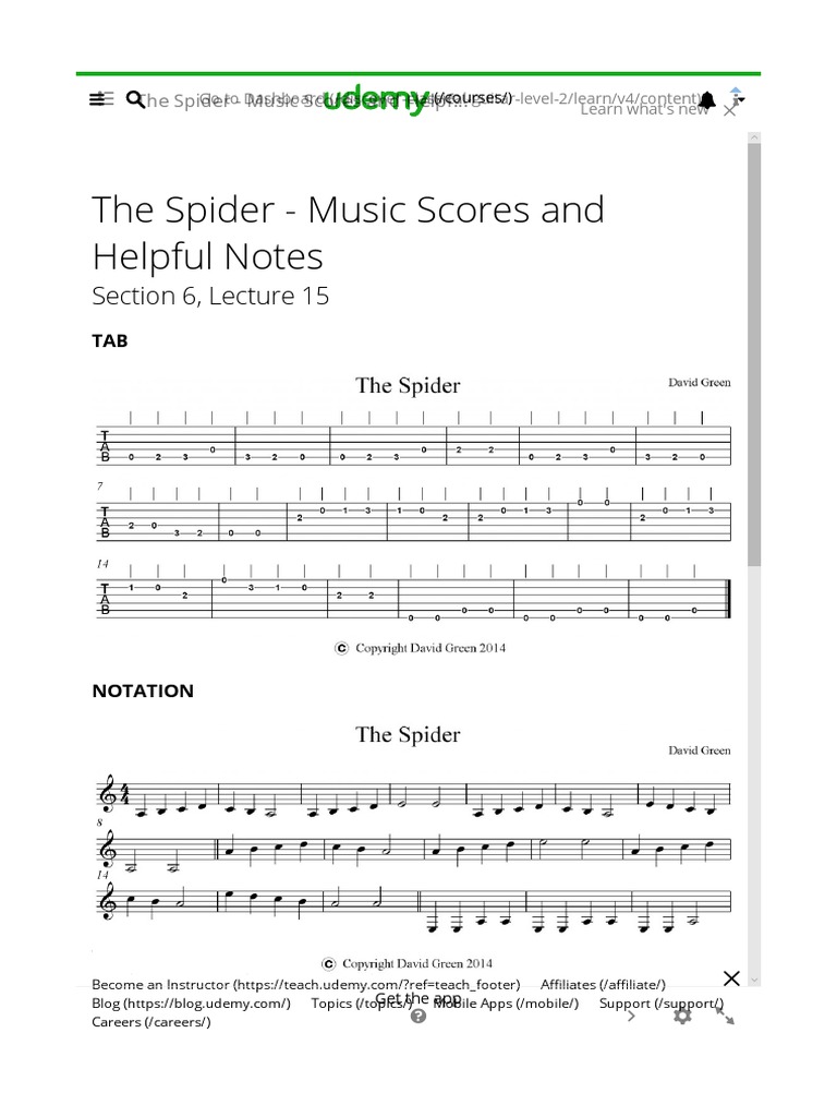The Spider - Music Scores and Helpful Notes: Section 6, Lecture 15 ...