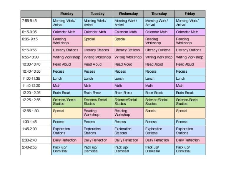 Weekly Classroom Schedule Overview | PDF