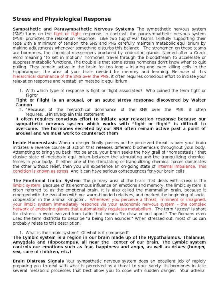 Stress and Physiological Response | PDF | Stress (Biology) | Limbic System
