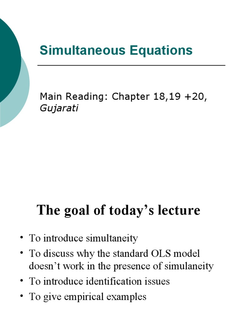 Simultaneous Equations: Main Reading: Chapter 18,19 +20 | PDF ...