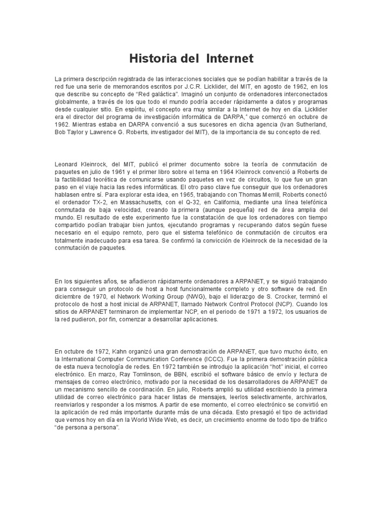 Resumen - La Historia Del Internet | Internet | ciberespacio