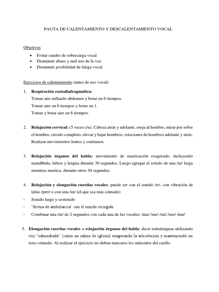 Calentamiento y Descalentamiento Vocal | PDF | Estudios de idiomas ...