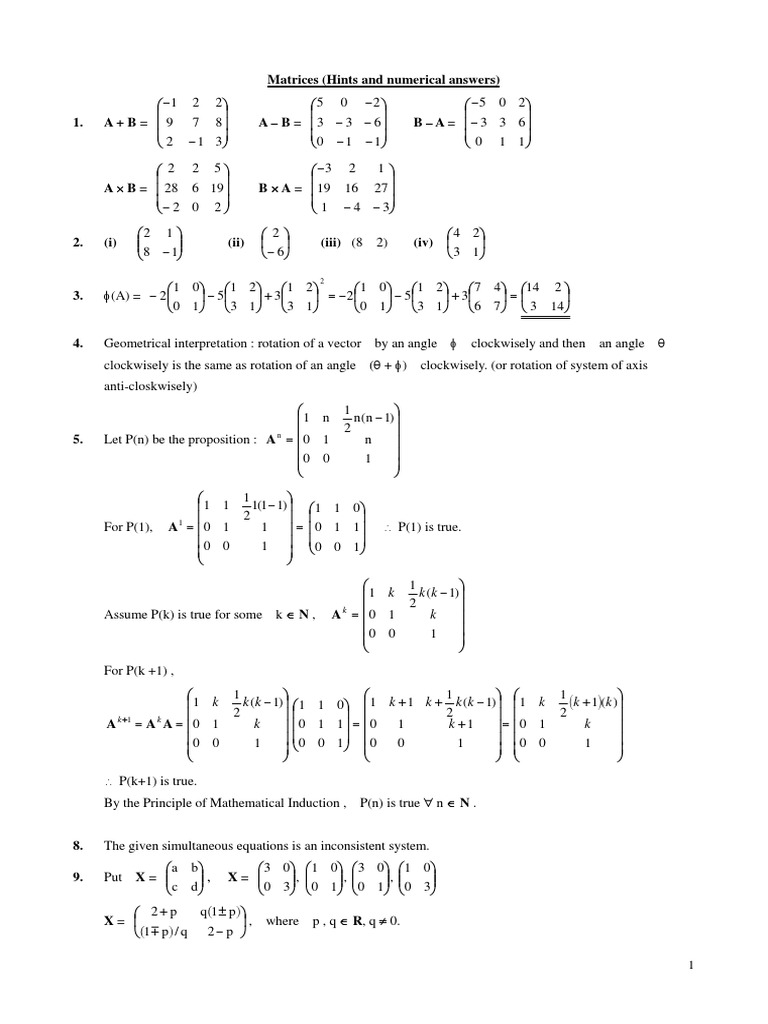Matrix Solutions Guide | PDF | Angle | Abstract Algebra