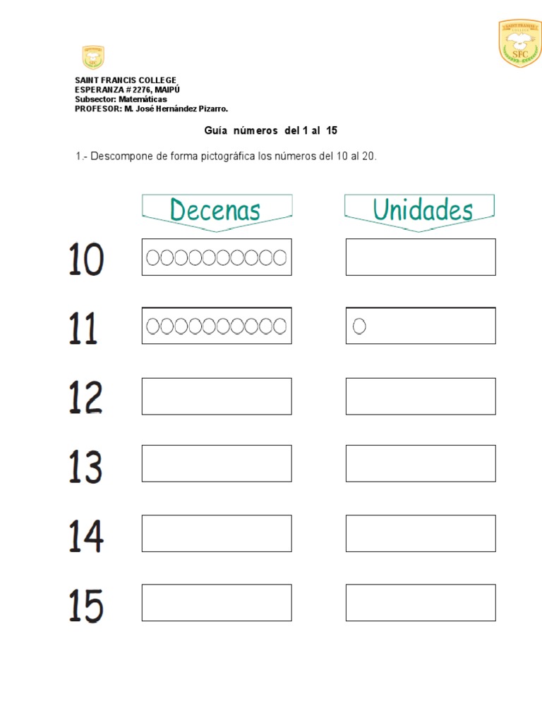 Guia de Repaso Numeros Hasta El 15 | PDF