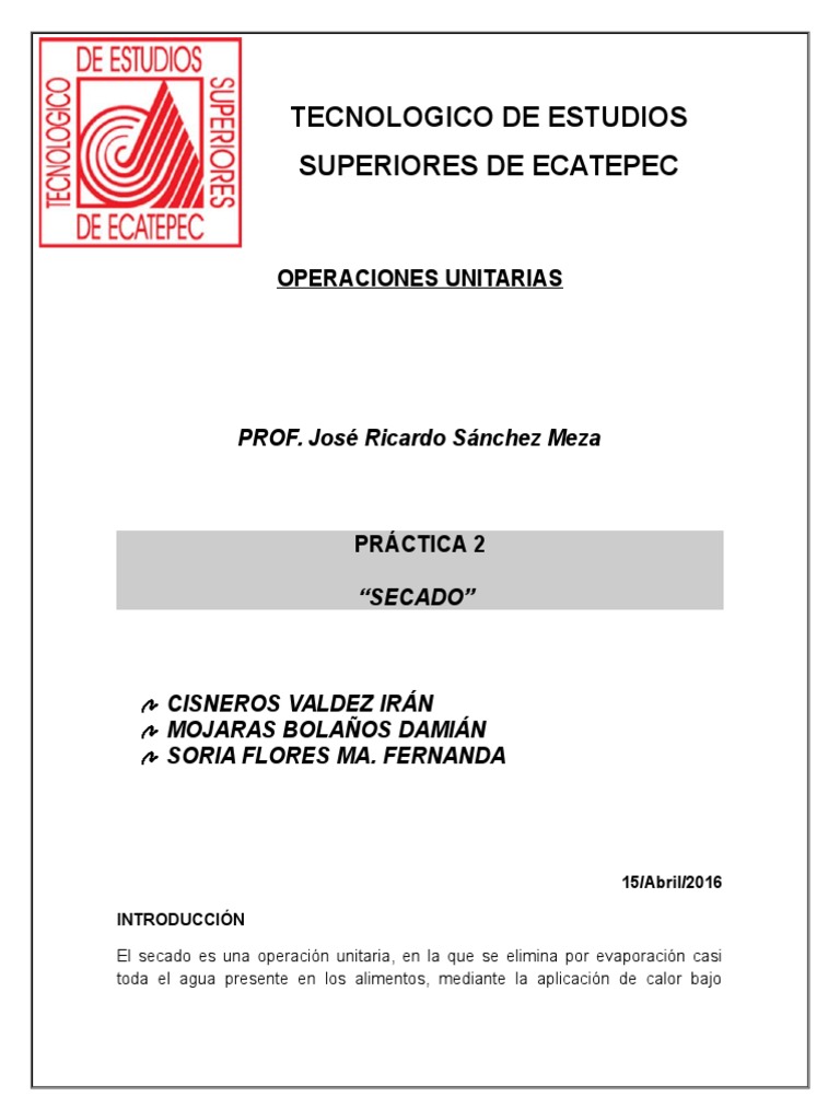 Practica de Secado | PDF | Humedad | Evaporación