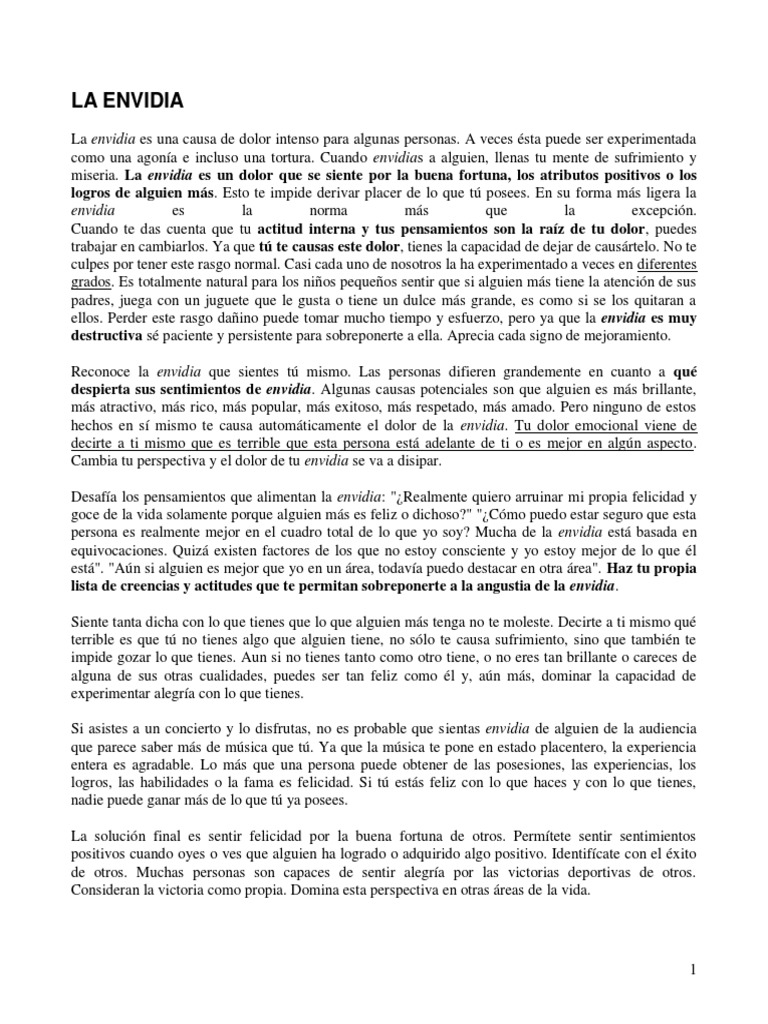 La Envidia | PDF | Relaciones personales, crianza y desarrollo personal