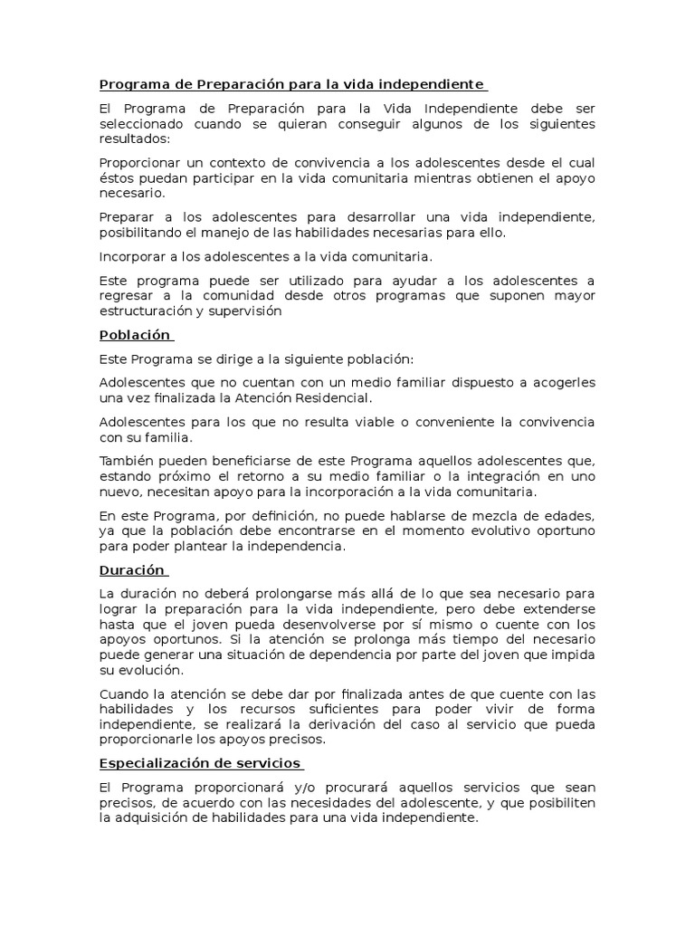 Programa de Vida Independiente para Adolescentes | PDF | Evolución ...