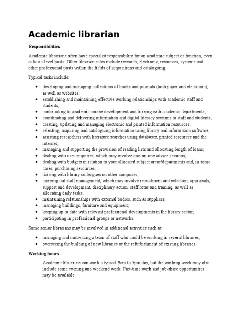 Academic Librarian: Responsibilities | PDF | Postgraduate Education ...