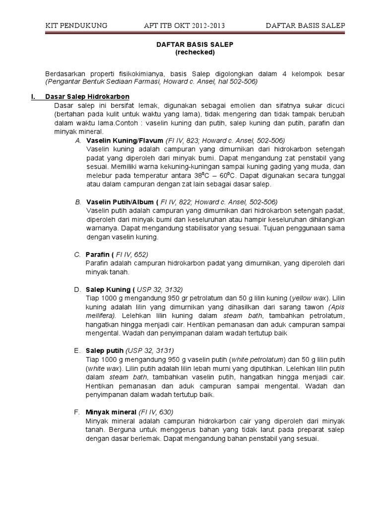 Jenis dan Contoh Basis Salep Farmasi | PDF