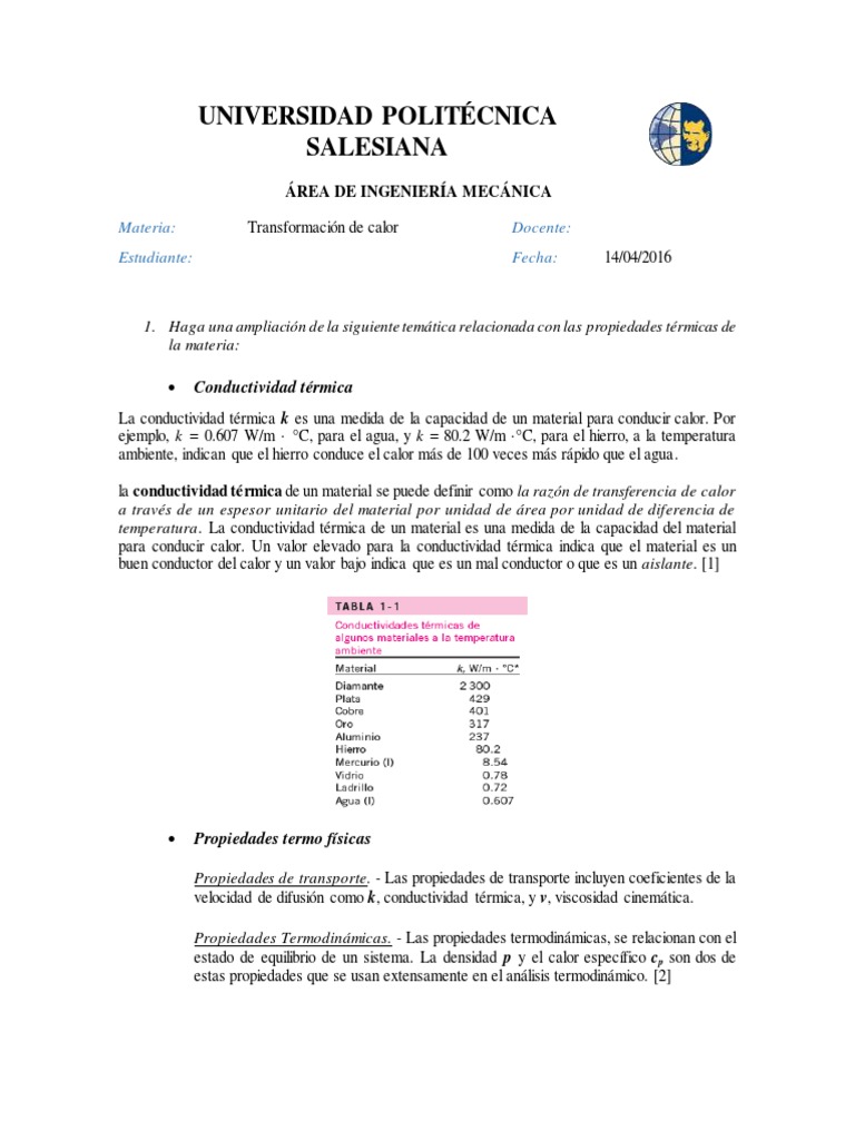 Propiedades Termicas de La Materia | PDF | Conductividad térmica ...