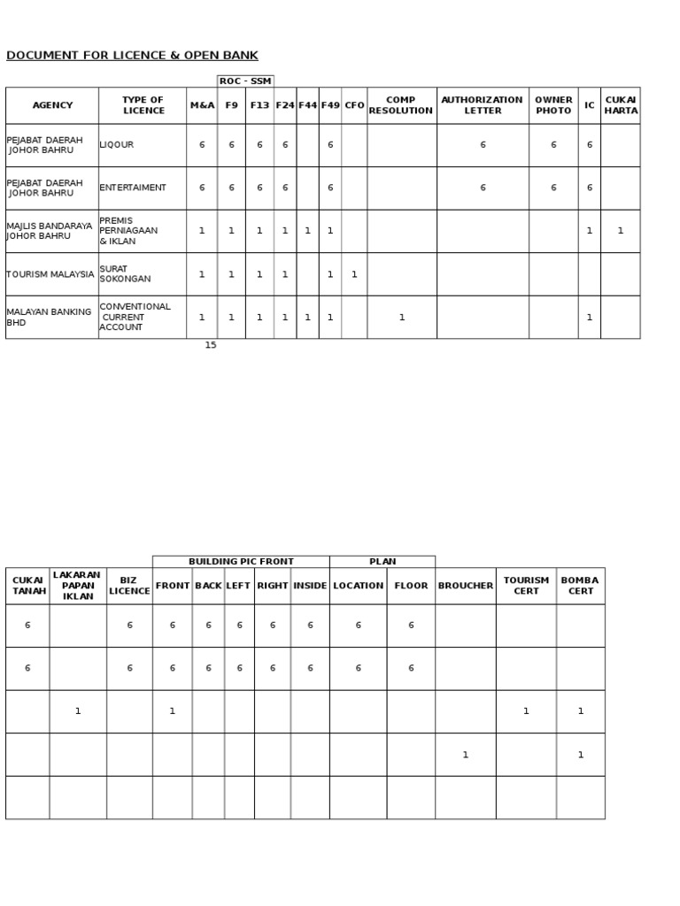 License and Banking Document Checklist | PDF