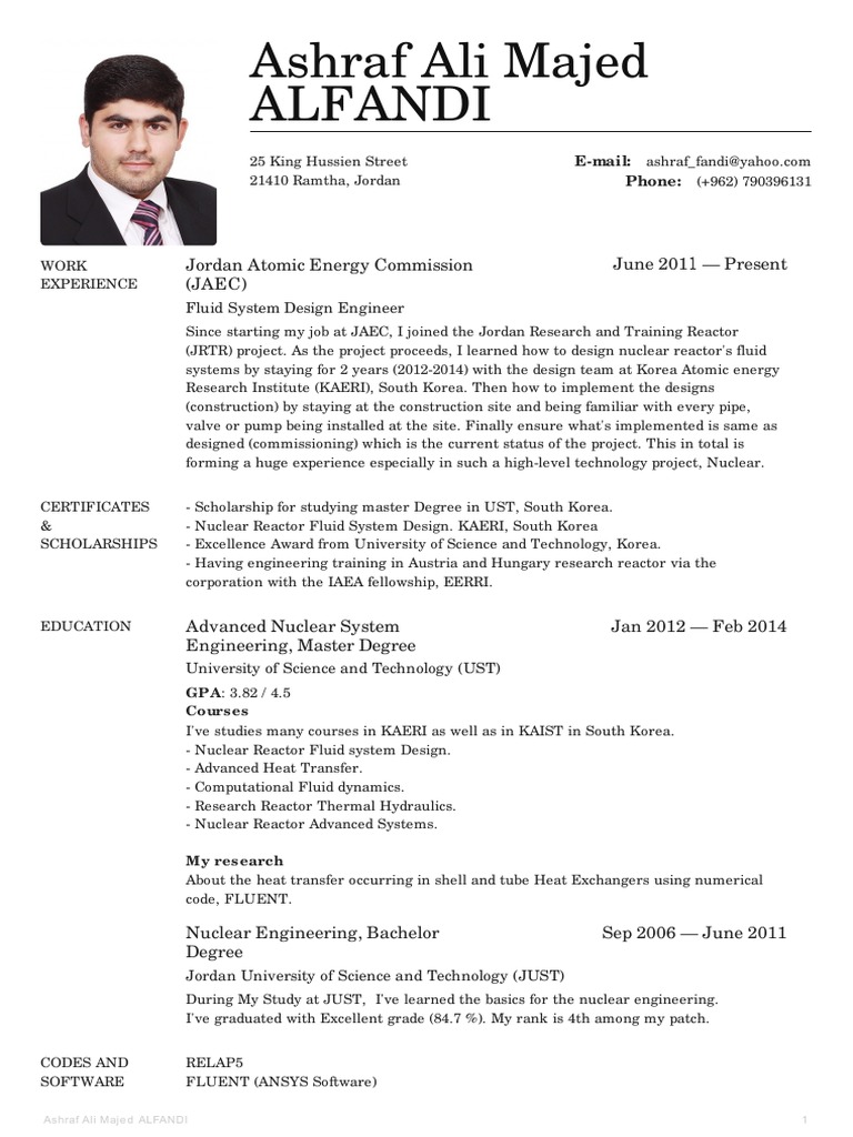 Alfandi CV | PDF | Nuclear Power | Nuclear Reactor