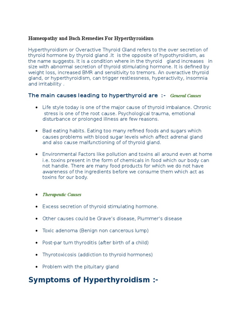 Homeopathy and Bach Remedies For Hyperthyroidism | PDF ...
