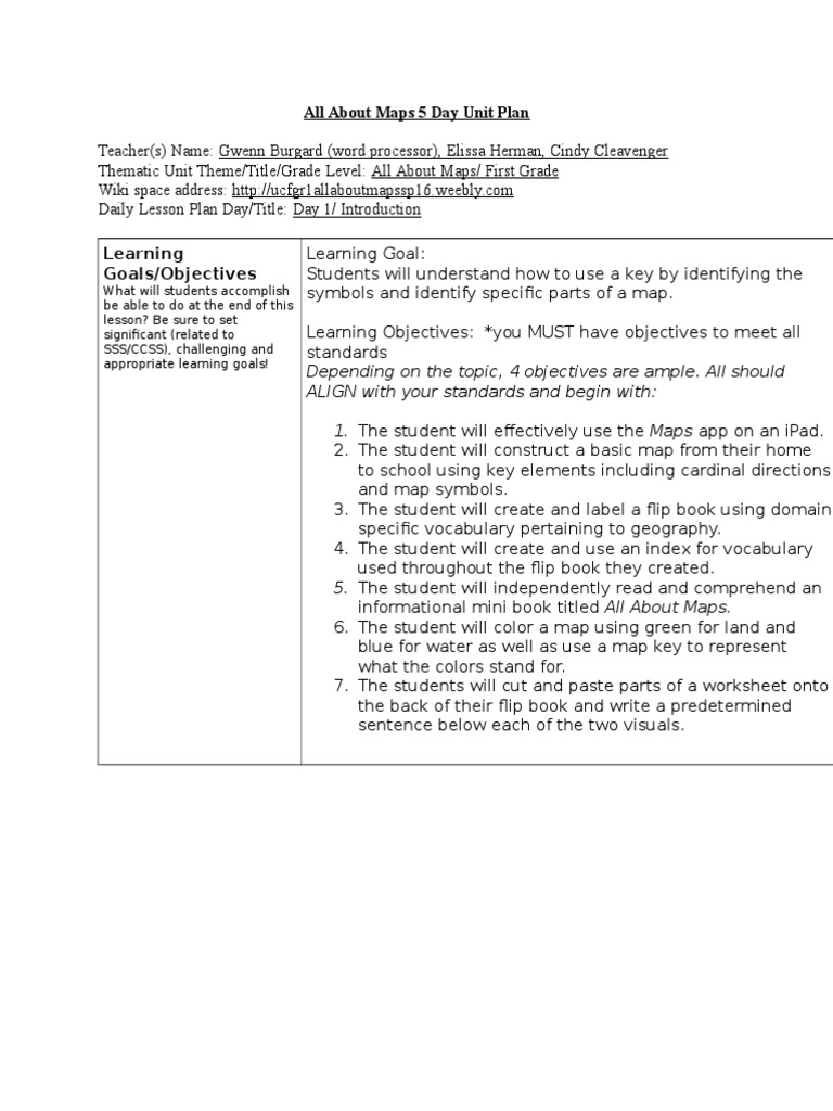 All About Maps 5 Day Unit Plan | PDF | Educational Assessment | Lesson Plan