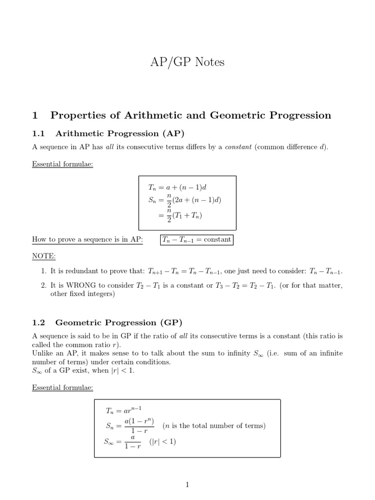 AP GP Summary | Summation | Sequence